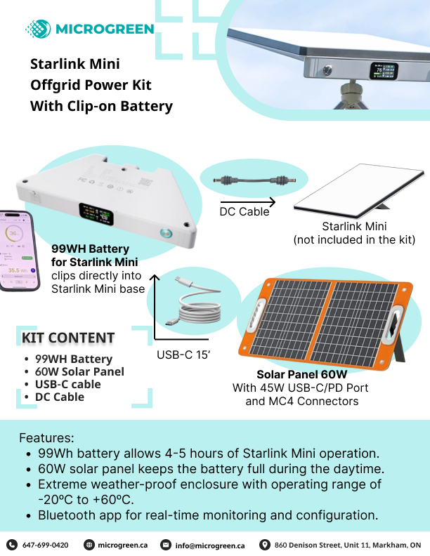 Starlink Mini Off-grid Power Kit With Clip-on Battery | Microgreen ...